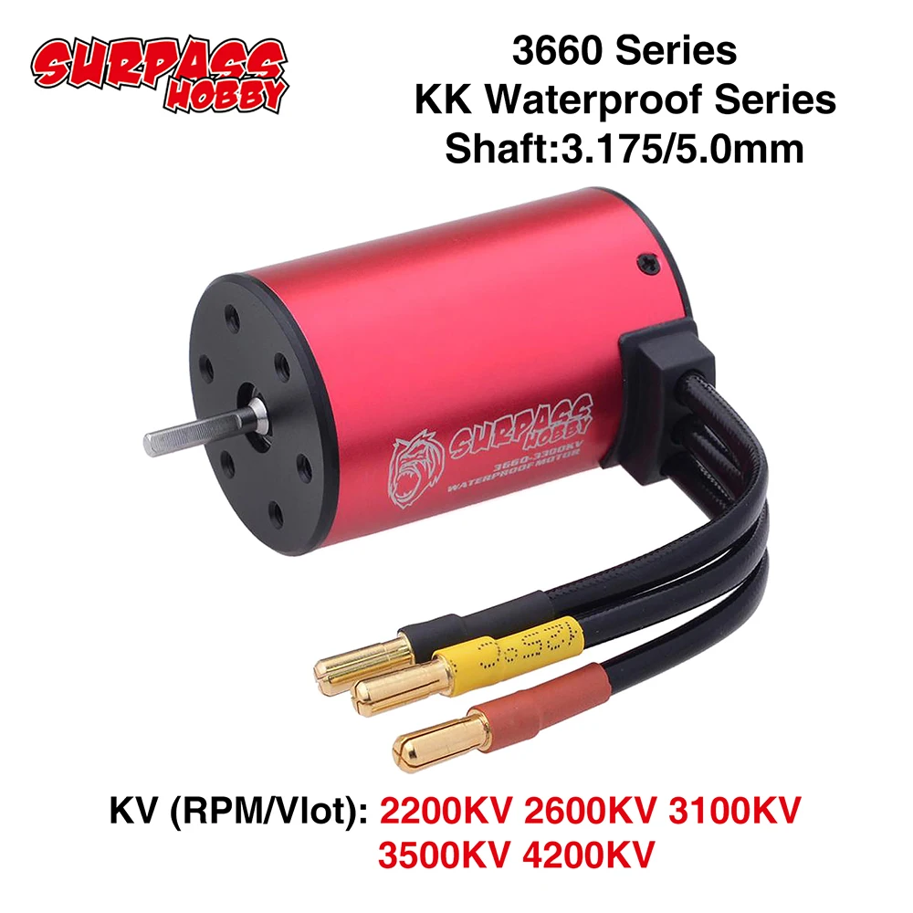 SURPASSHOBBY Waterproof 3660 Brushless Motor 3.175mm/5mm 2200KV 2600KV ...