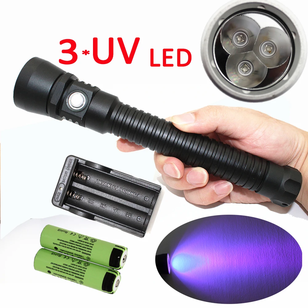 3x-LED-UV-Diving-Flashlight-Ultraviolet-Purple-Light-Waterproof-Lamp ...