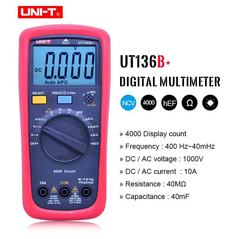 Uni-t Ut136b+ Digital Multimeter Large Lcd Dual Display 1000v 10a Ac Dc ...