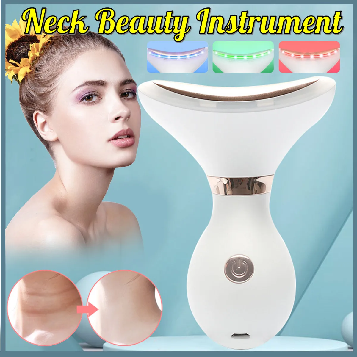 Neck Massager 3 Color LED Lights Photon Therapy Anti Wrinkle Firm Lift ...