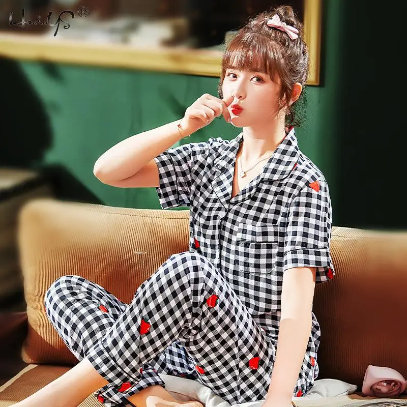 Summer Pajamas Set Women Comfortable Cotton Viscose Pajamas Short ...