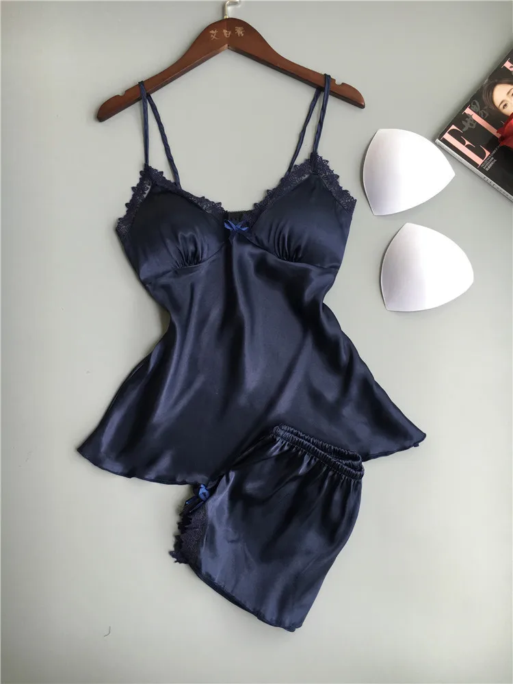 Сексуальная пижама для женщин, пижама из шелка, комплект из двух ...