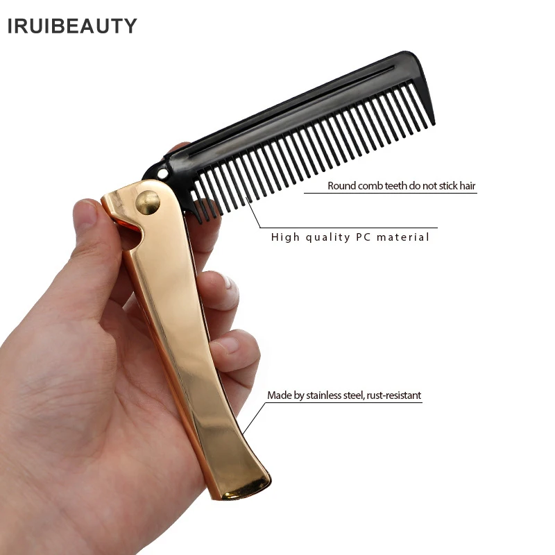 Beard Shape Comb Men's Oil Head Comb Metal Portable Mini Folding Comb ...