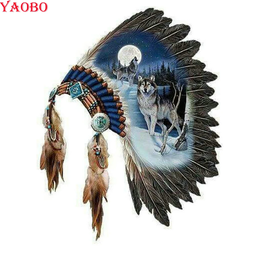 Native American Wolf Headdress Painting