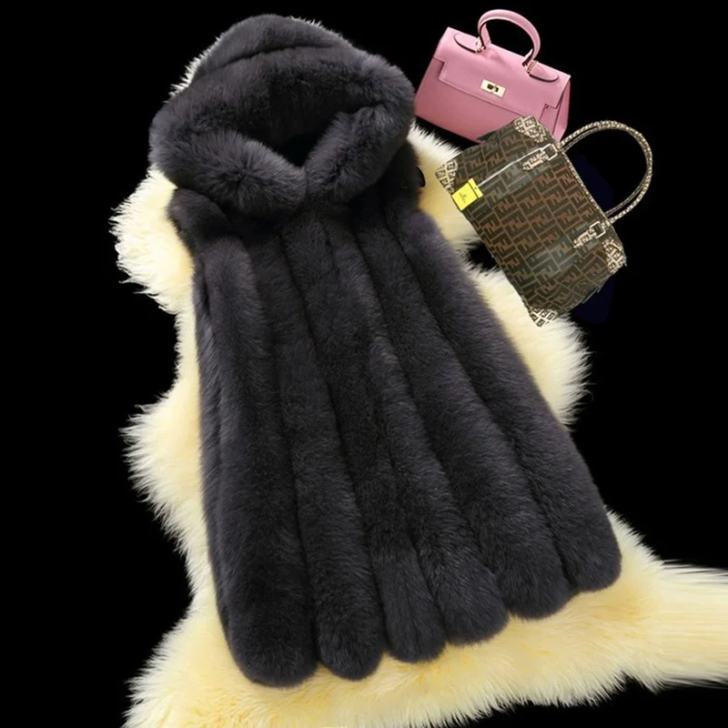 2023 New Women Autumn Winter Fur Coat Faux Fox Fur Vest Hooded ...