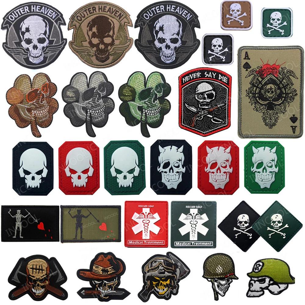 Reflective Skull Tactical Military Embroidered Patches Emblem Rubber ...