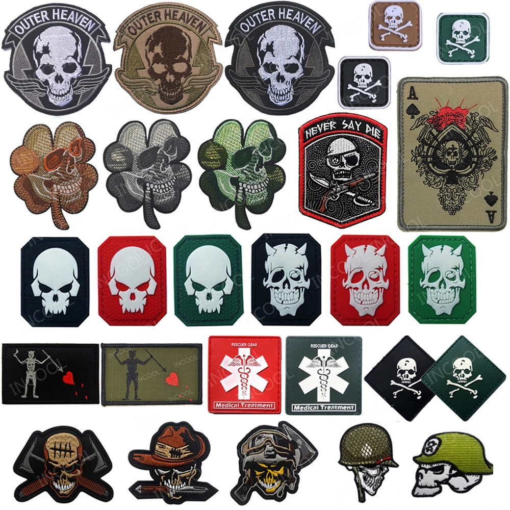 Reflective Skull Tactical Military Embroidered Patches Emblem Rubber ...