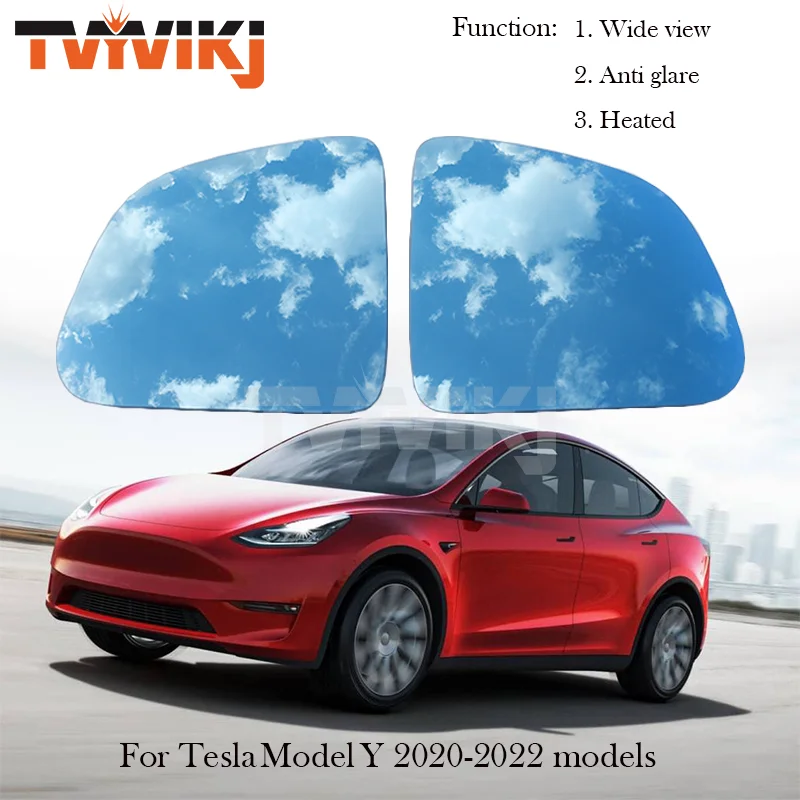 1 pair 800R Side Rearview Mirror Blue Glass Lens For Tesla Model Y 2019 ...