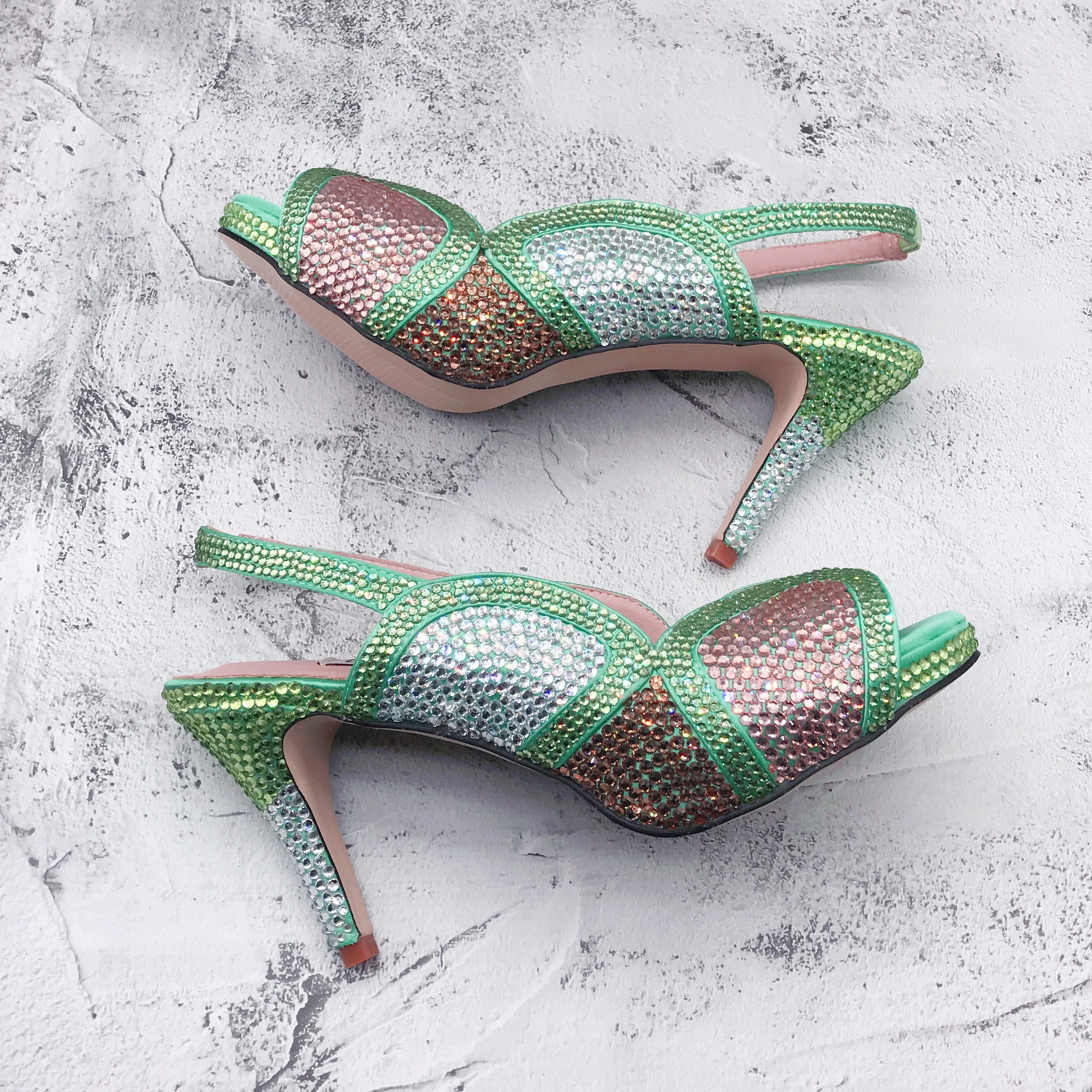 Mint Green Heels With Rhinestones