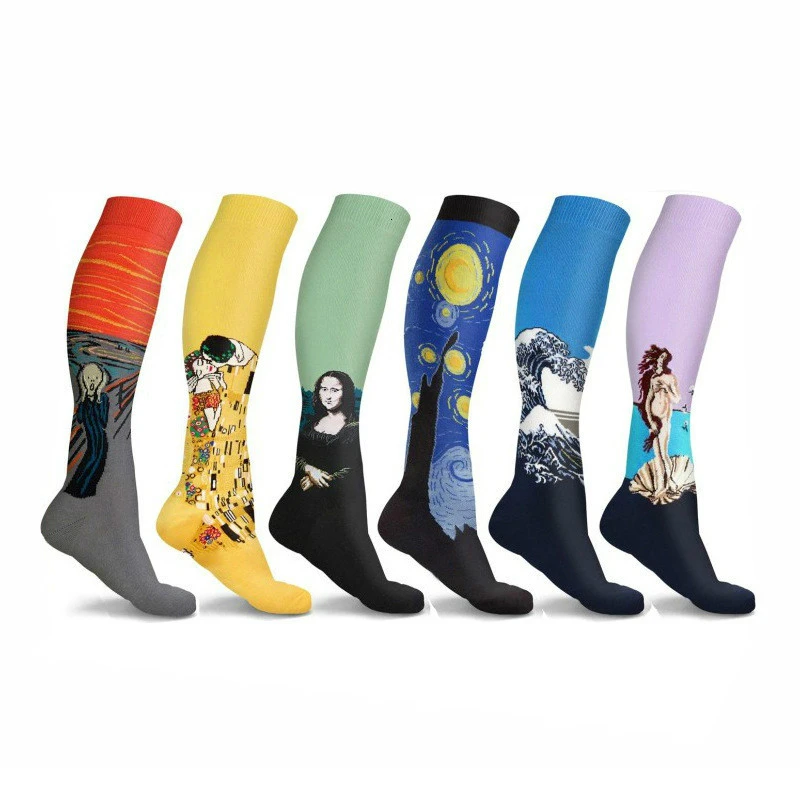 Oil-Painting-Compression-Socks-Men-Women-Mona-Lisa-Sky-Kiss-Wave-Pearl ...