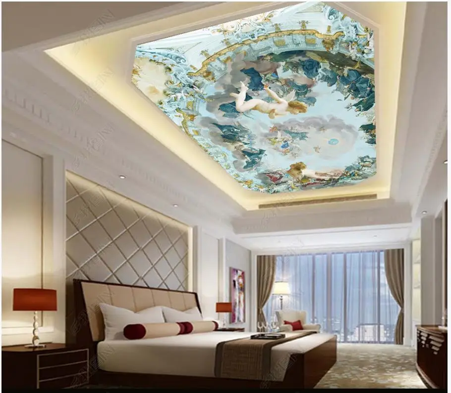 Custom ceiling wallpapers 3d ceiling murals European style happy little ...