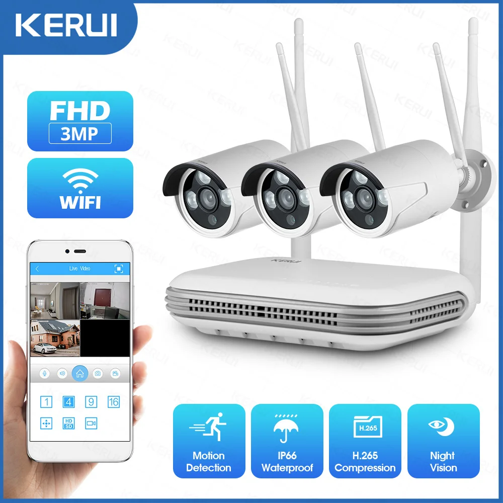 KERUI Outdoor H.265 3MP 8CH Wireless NVR Sistema de cámara de seguridad Kit WIFI Video ...