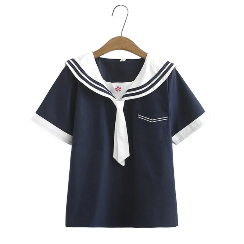 Women Sailor Collar Short Sleeve Tie Blouses And Tops 2020 Summer ...