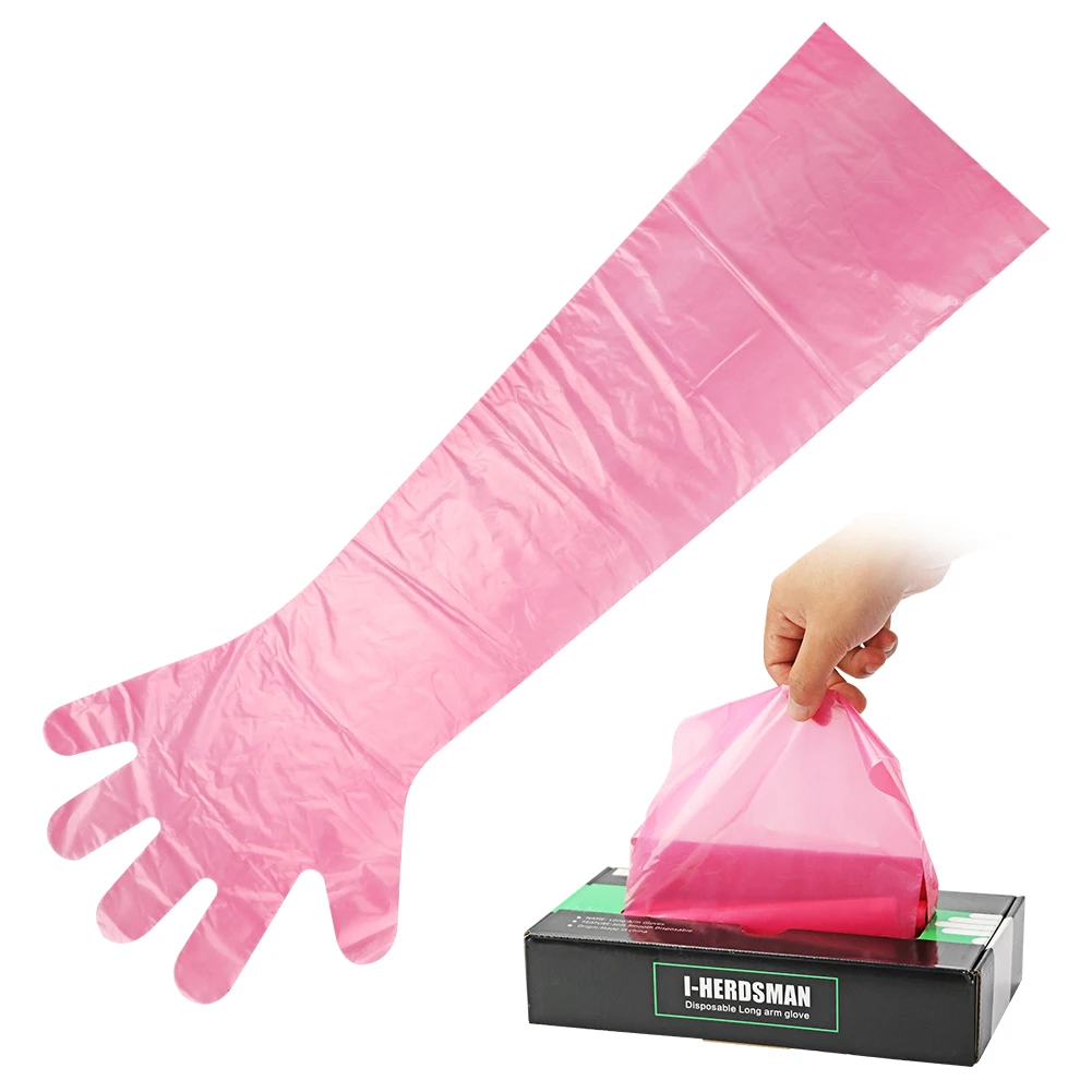 100PCS Veterinary Disposable Soft Plastic Film Gloves Long Arm ...