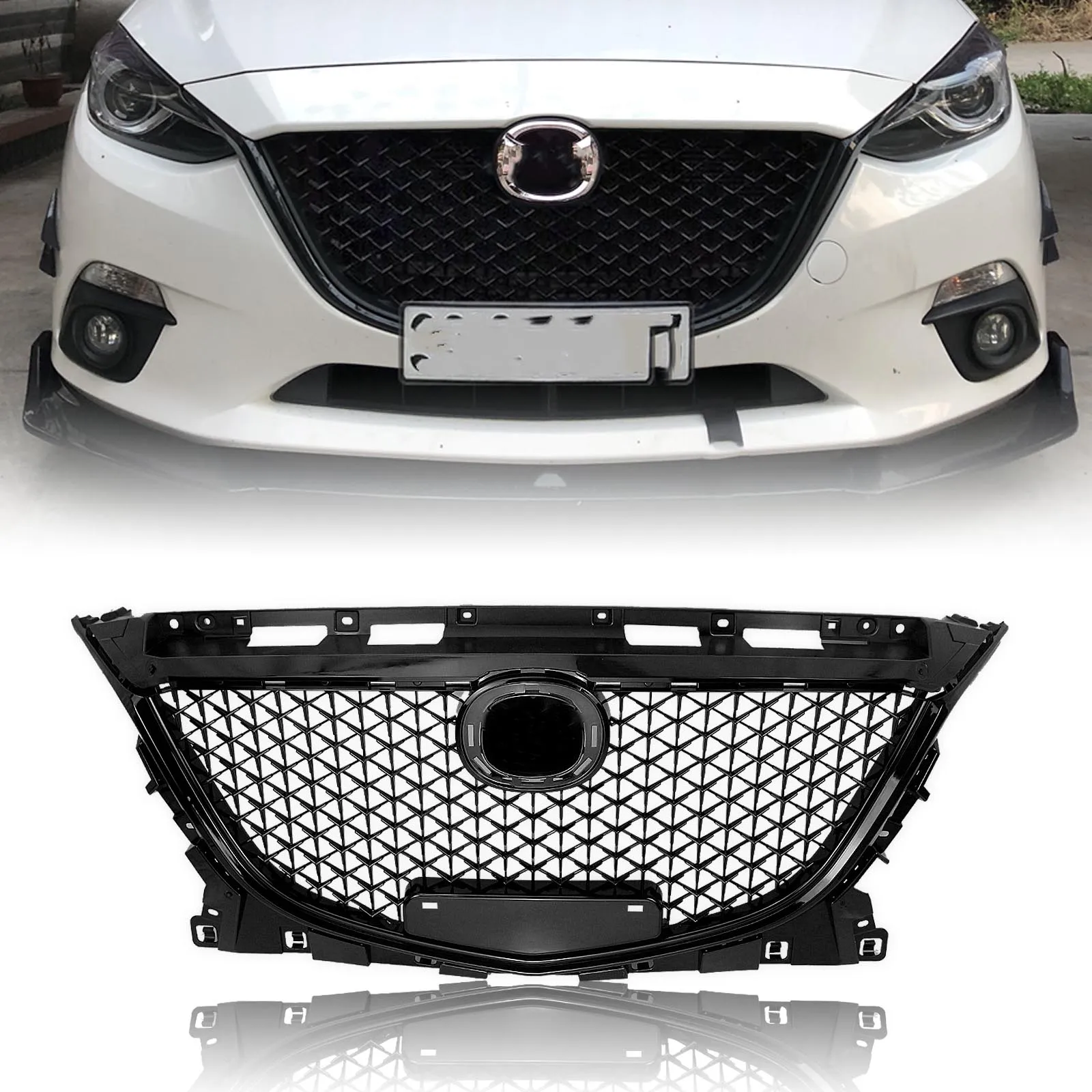 For Mazda 3 Axela 2014 2016 Front Grille Honeycomb Style Grill Black ...