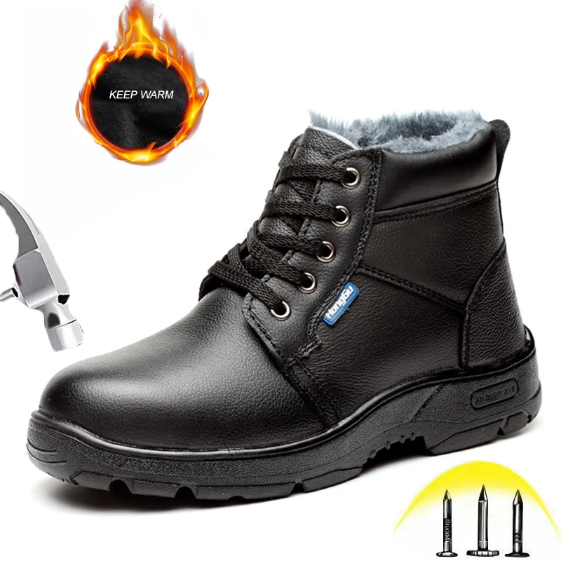Botas de segurança masculinas com biqueira de aço, couro sintético e ...