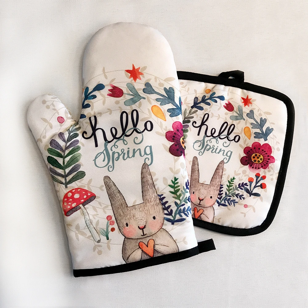 Cartoon bunny pattern Baking Gloves Insulation Mat Microwave Oven ...