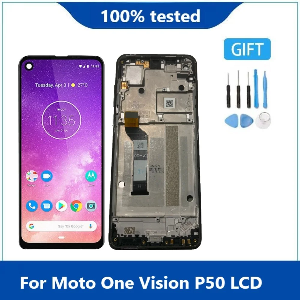 Pantalla LCD Original para Moto One Vision, montaje de digitalizador táctil con marco, para Moto ...