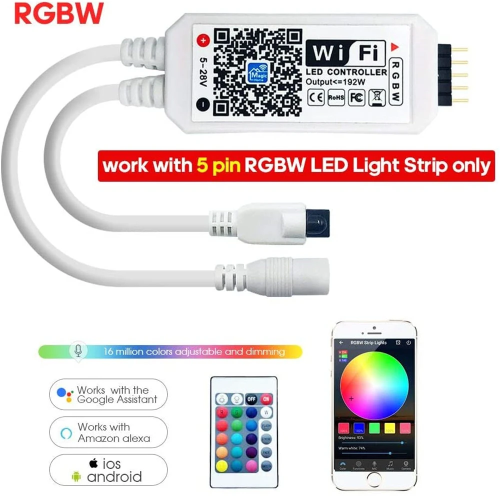 Dc12v Rgbw/rgbww Wifi Led Controller With Ir 24key Remote Control 5 Pin ...
