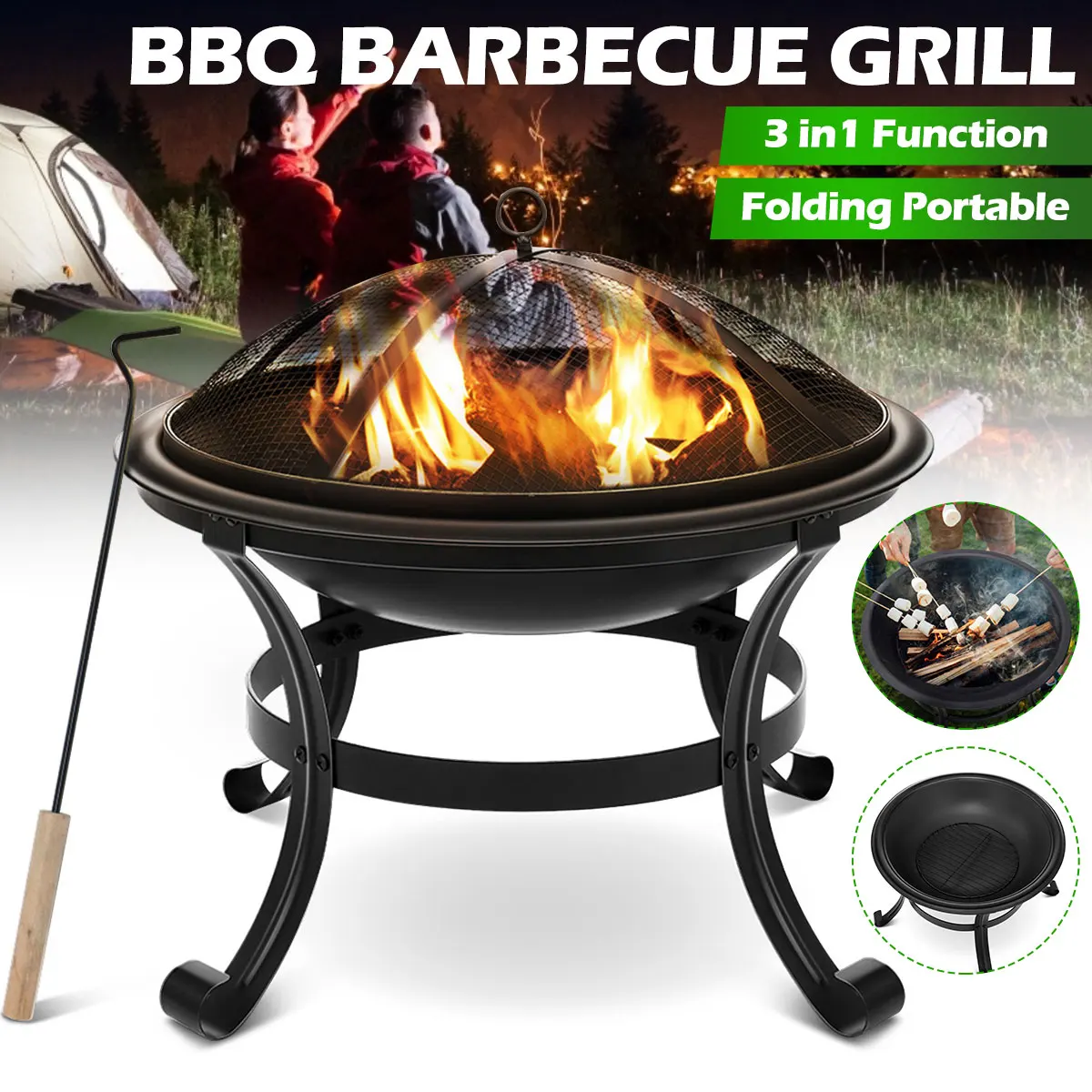 BBQ Grill Outdoor Fire Pit Stove Garden Patio Wood Log Barbecue Grill ...