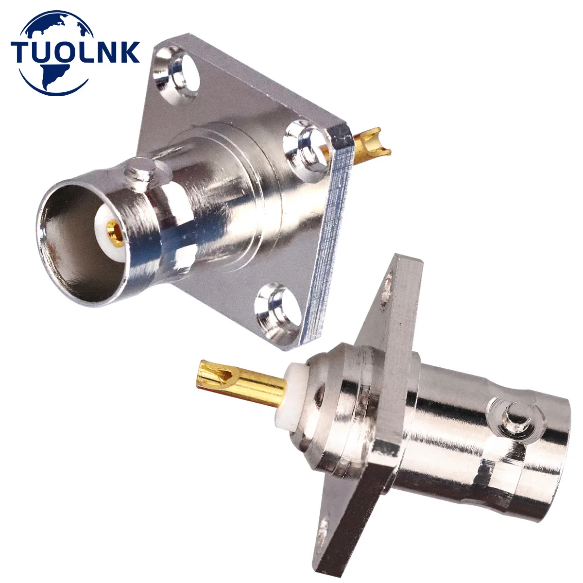 2pcs-Lot-BNC-Female-4-Holes-Flange-Panel-Chassis-Mount-Coaxial-Solder ...