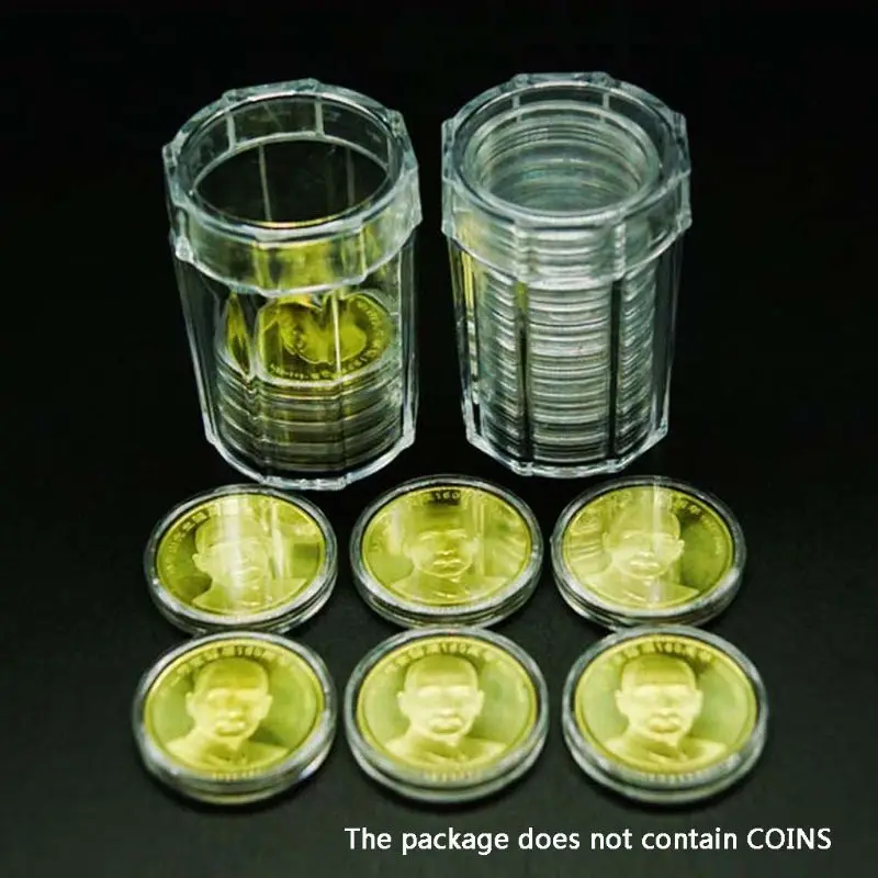 Clear-Coin-Tube-Holder-Storage-Collection-Case-Protector-with-10-Pcs ...