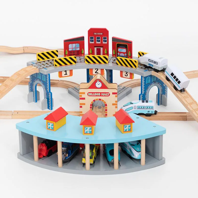 Wooden-Train-Station-Car-Garage-Toy-Beech-Wooden-Track-Railway-Bridge ...