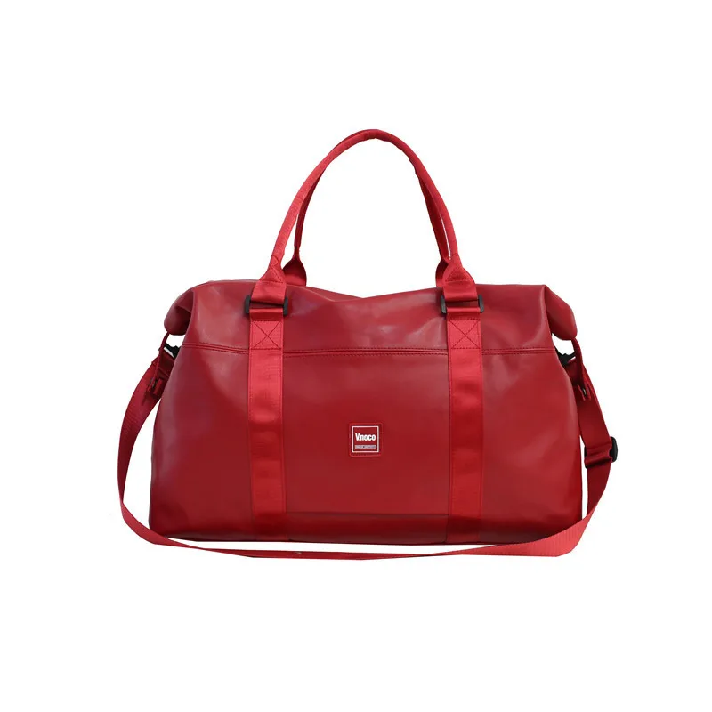 Red PU Leather Travel Bag Women Men Travel Fitness Shoulder Handbag ...