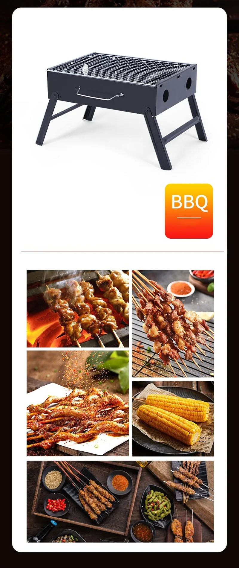 Grille de barbecue pliante portable en acier inoxydable gril à charbon ...