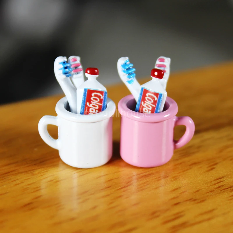 1/6 1/12 dollhouse miniature mini cup toothpaste toothbrush for ob11 ...
