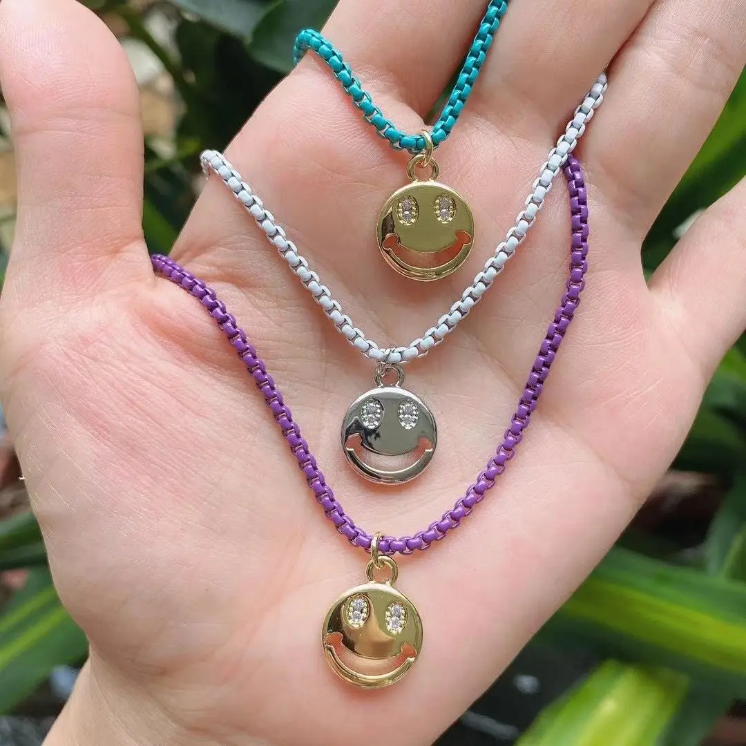 5pcs Trendy Gold Lovely Smile Charm Necklaces For Women Girls Smiley ...