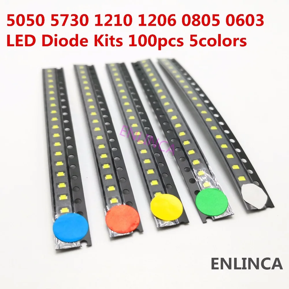 Juego de diodos de luz led de color rojo, amarillo, blanco, azul y naranja, smd, 100, piezas ...
