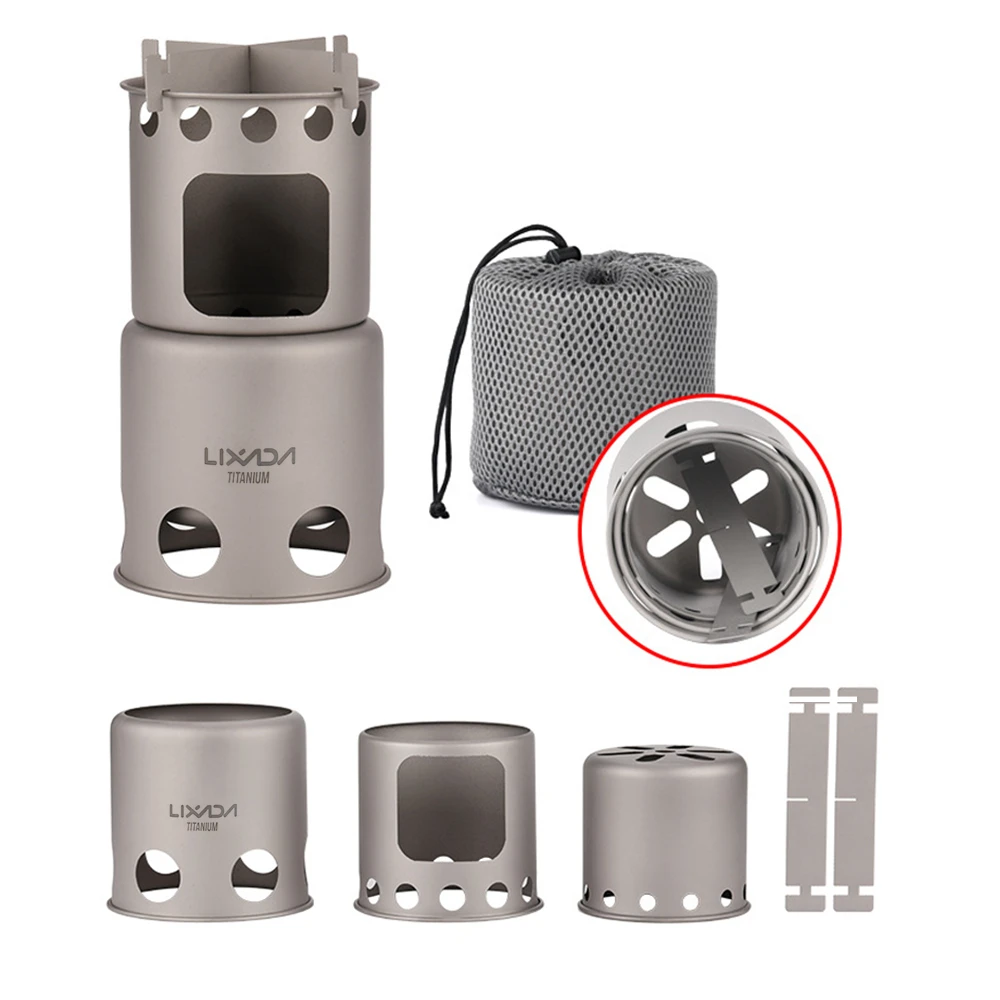 Lixada Portable Titanium Outdoor Camping Wood Stove Folding Lightweight ...