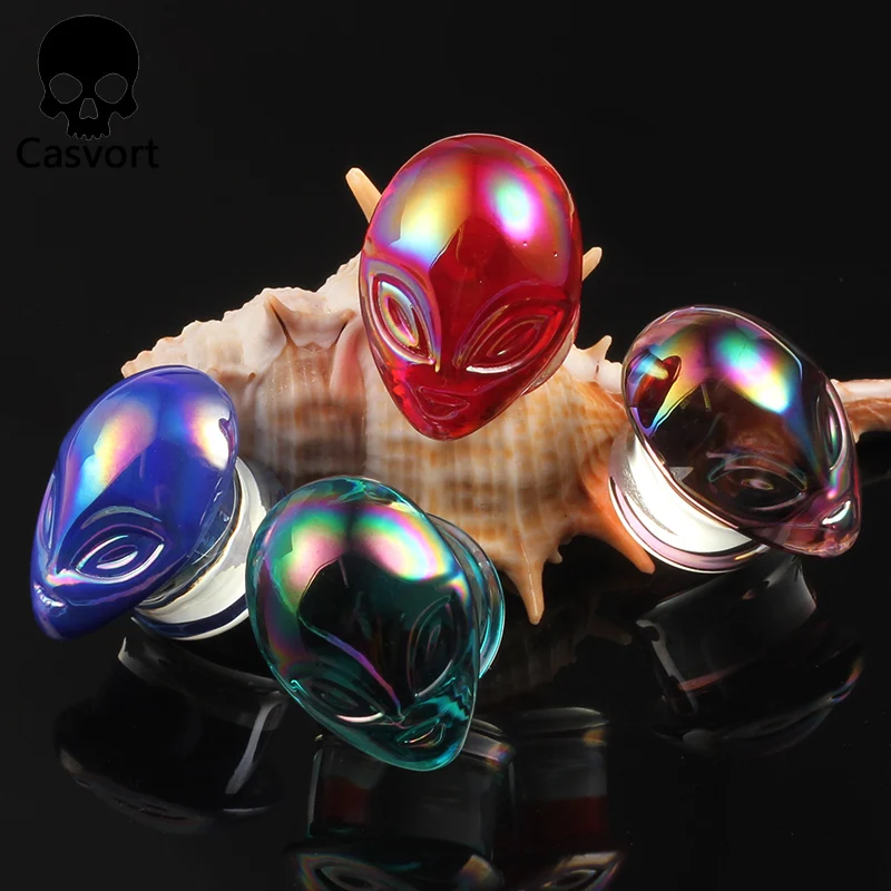 Casvort 2PCS Colorful Alien Glass Ear Body Jewelry Earrings Expanders ...