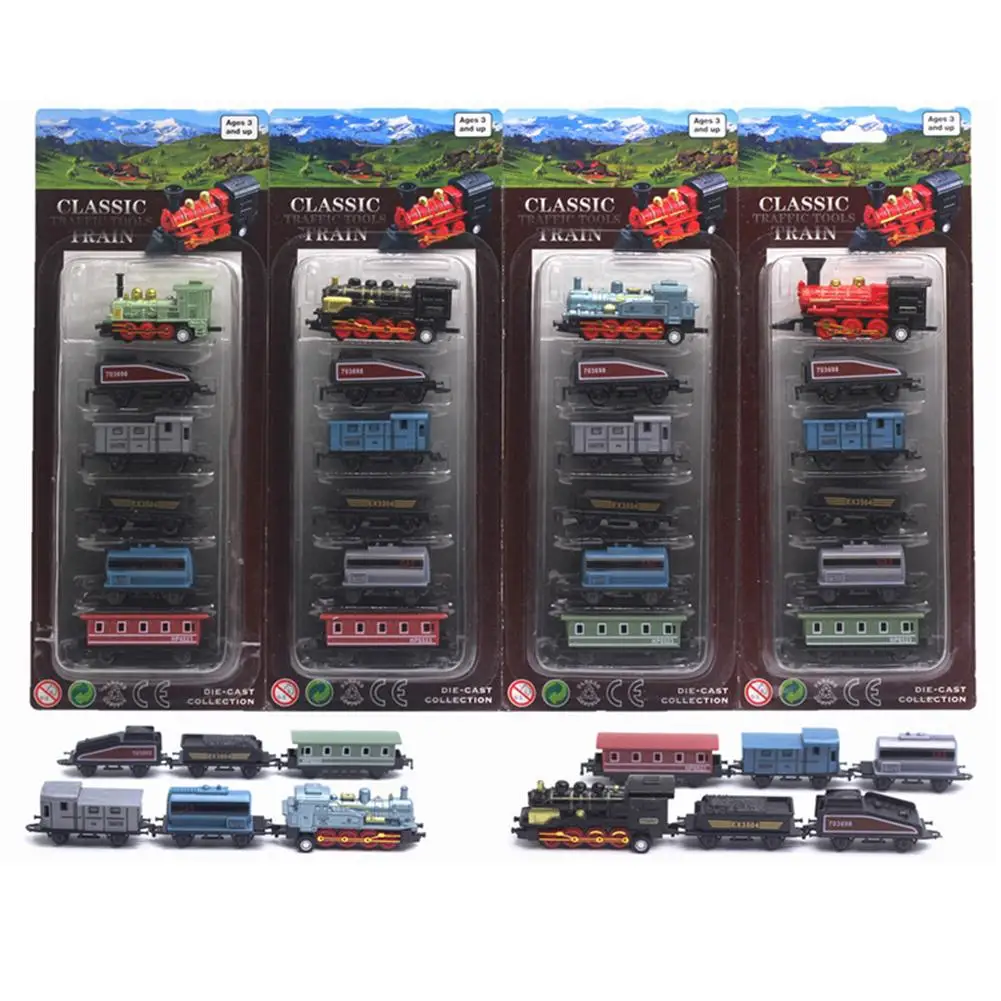 Kids-6-in-1-Diecast-Steam-Train-Toy-Locomotive-Carriage-Pull-Back-Model ...