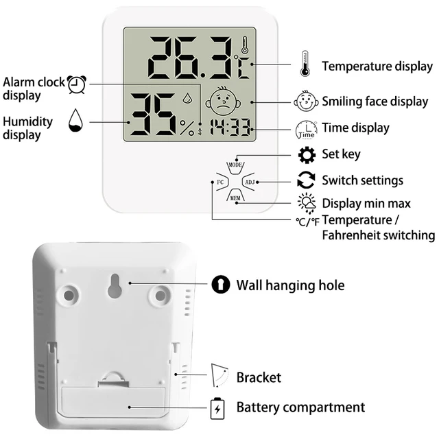 Digital Thermohygrometer Temperature Humidity Clock LCD Electronic ...