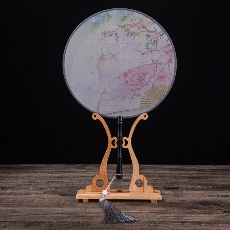 X7xd Chinese Hand Fan Stand Wood Sturdy Round Fan Display Base ...
