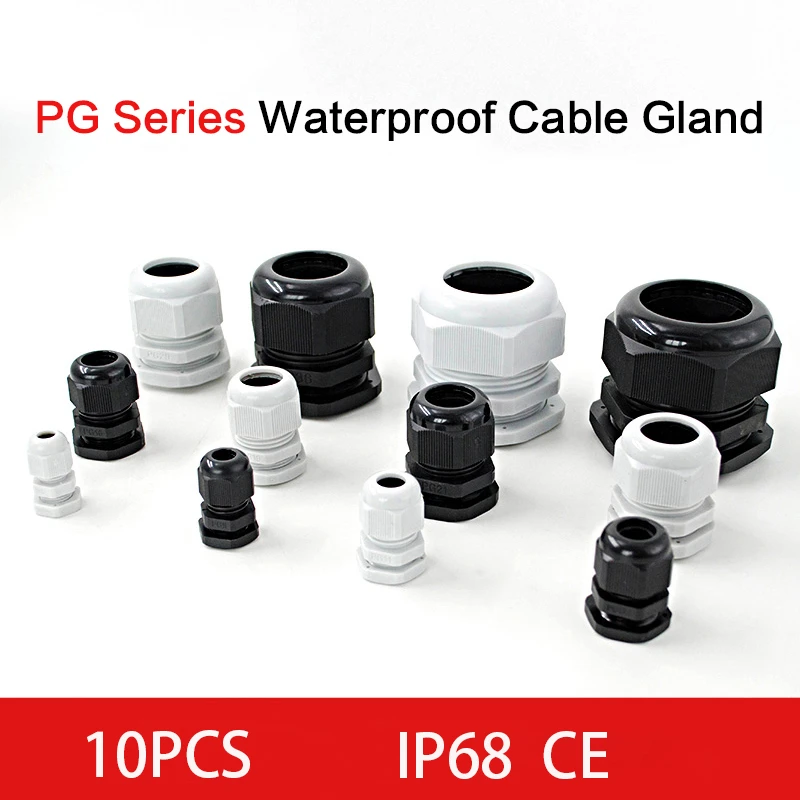 10pcs Waterproof Cable Gland Nylon Joint Ip68 Pg7 For 3-6.5mm Plastic Black White Pg13.5 Cable ...
