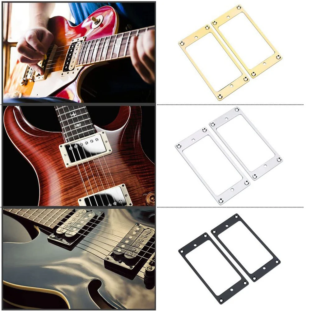 Hot 2pcs Chrome Metal Flat Electric Guitar Pickup Ring 2mm Thick Frame ...