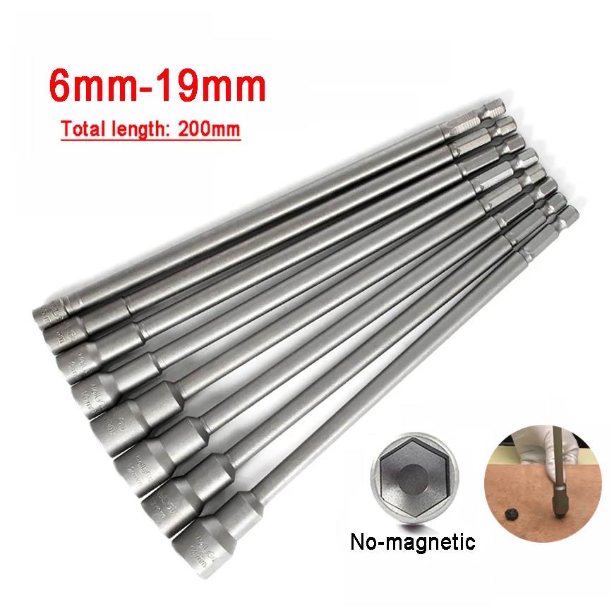 200mm Length No-Magnetic Hex Allen Bit Key Sockets Sleeve 3mm - 24mm ...