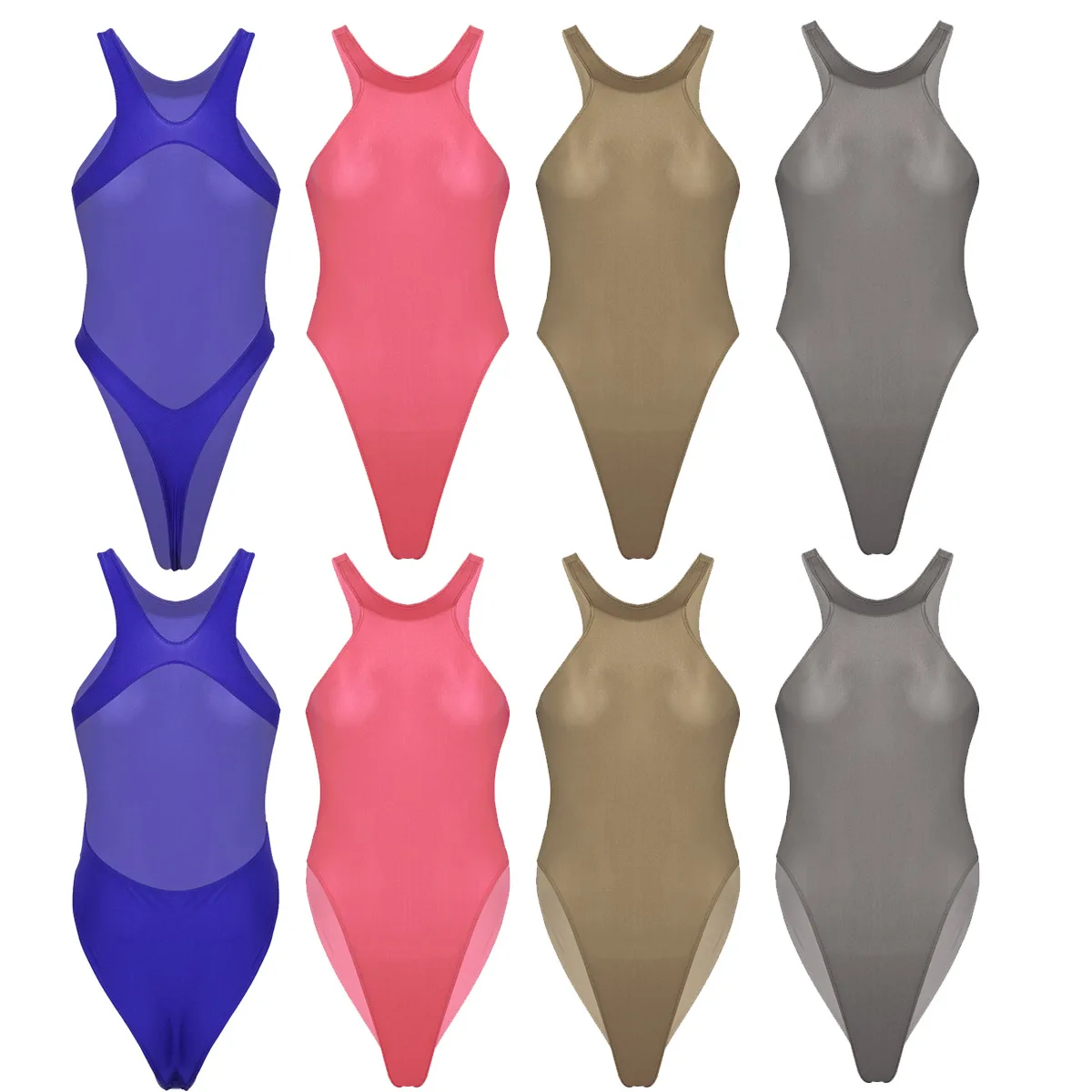 One Piece Swimsuits Women 2019 Shimmering Sheer Lingerie Halter Neck ...