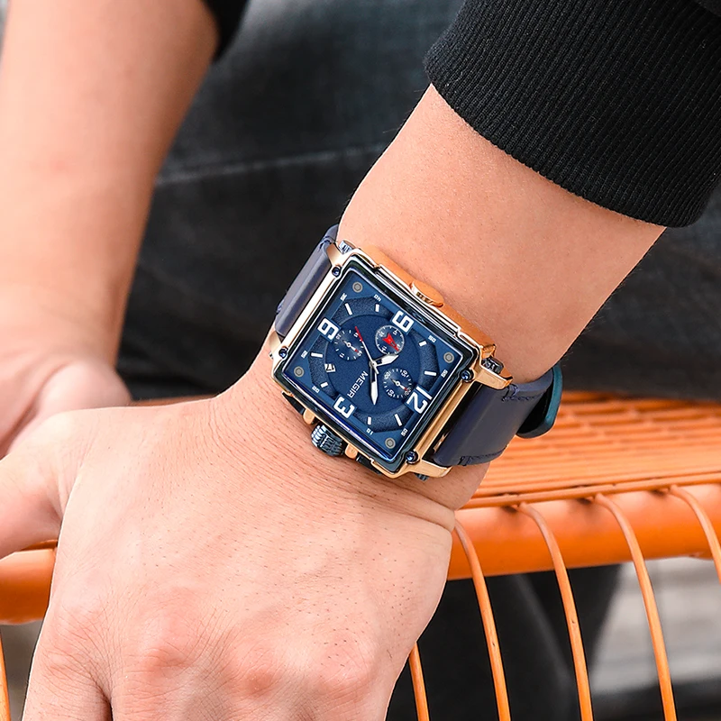 MEGIR reloj deportivo rectangular para hombre, cronógrafo de estilo ...