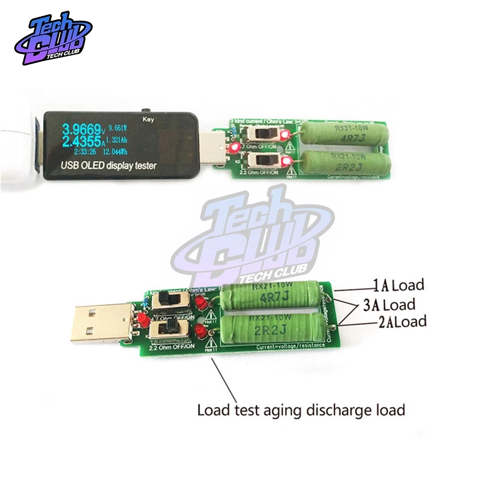 5V USB resistor dc electronic load With switch adjustable current 1A/2A ...