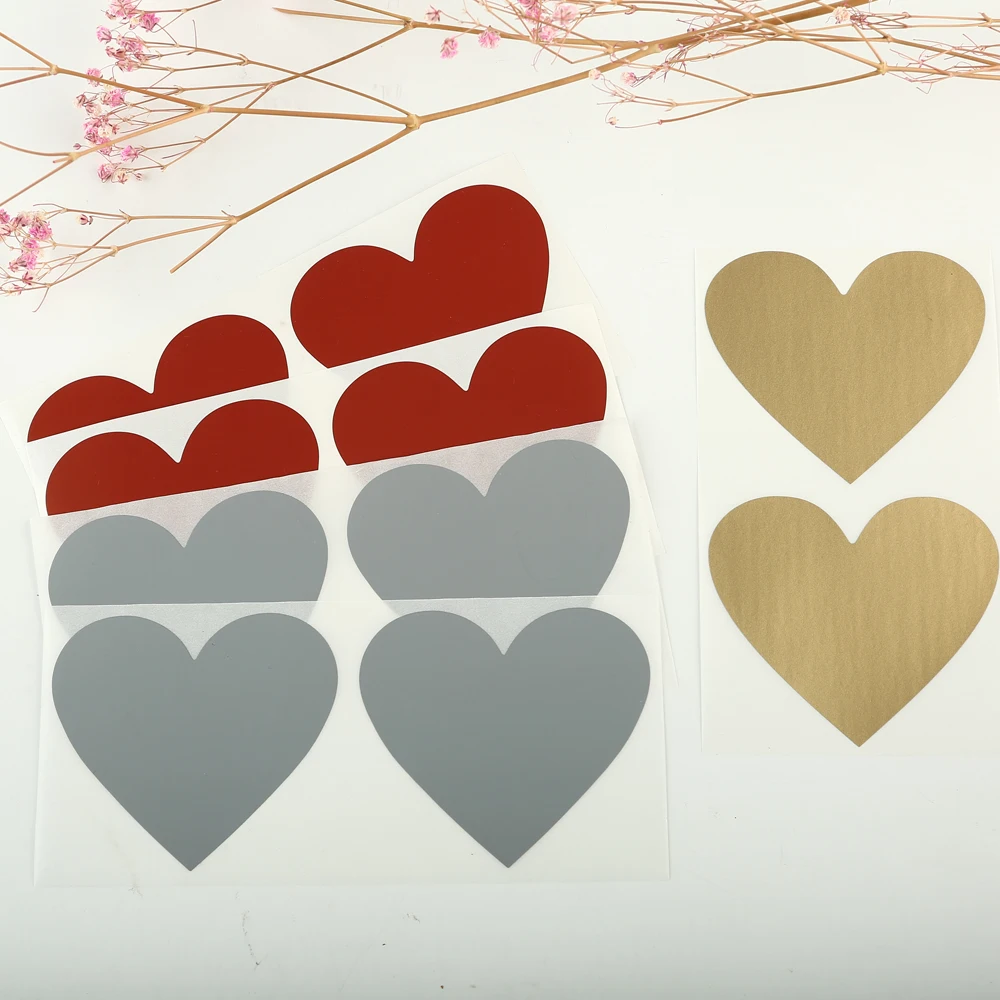 50pcs 60x70mm Love Heart Shape Gold Red Color Scratch Off Sticker For ...