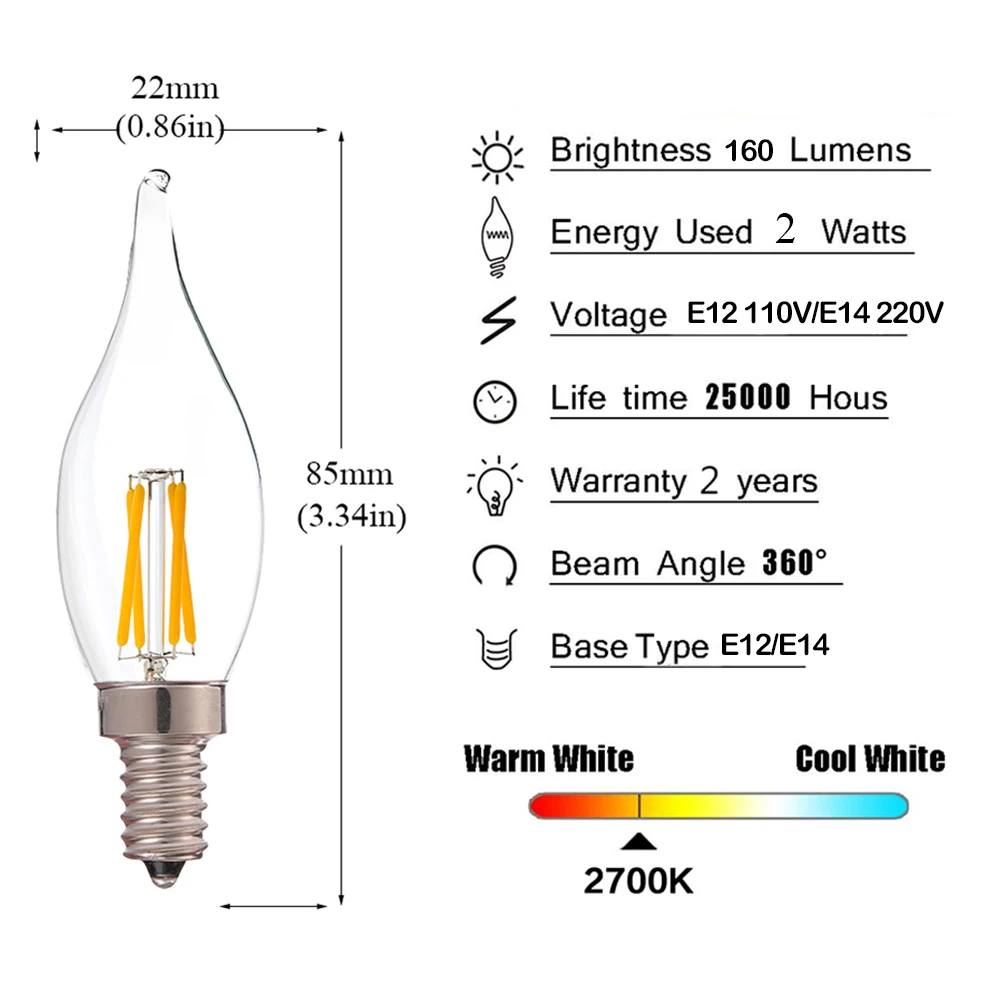 AMPOULE LED,C35 4W-Oui-warm white-E14 220-240V--ampoules LED Edison C7 C35 T20 G40, E14, 220V ...