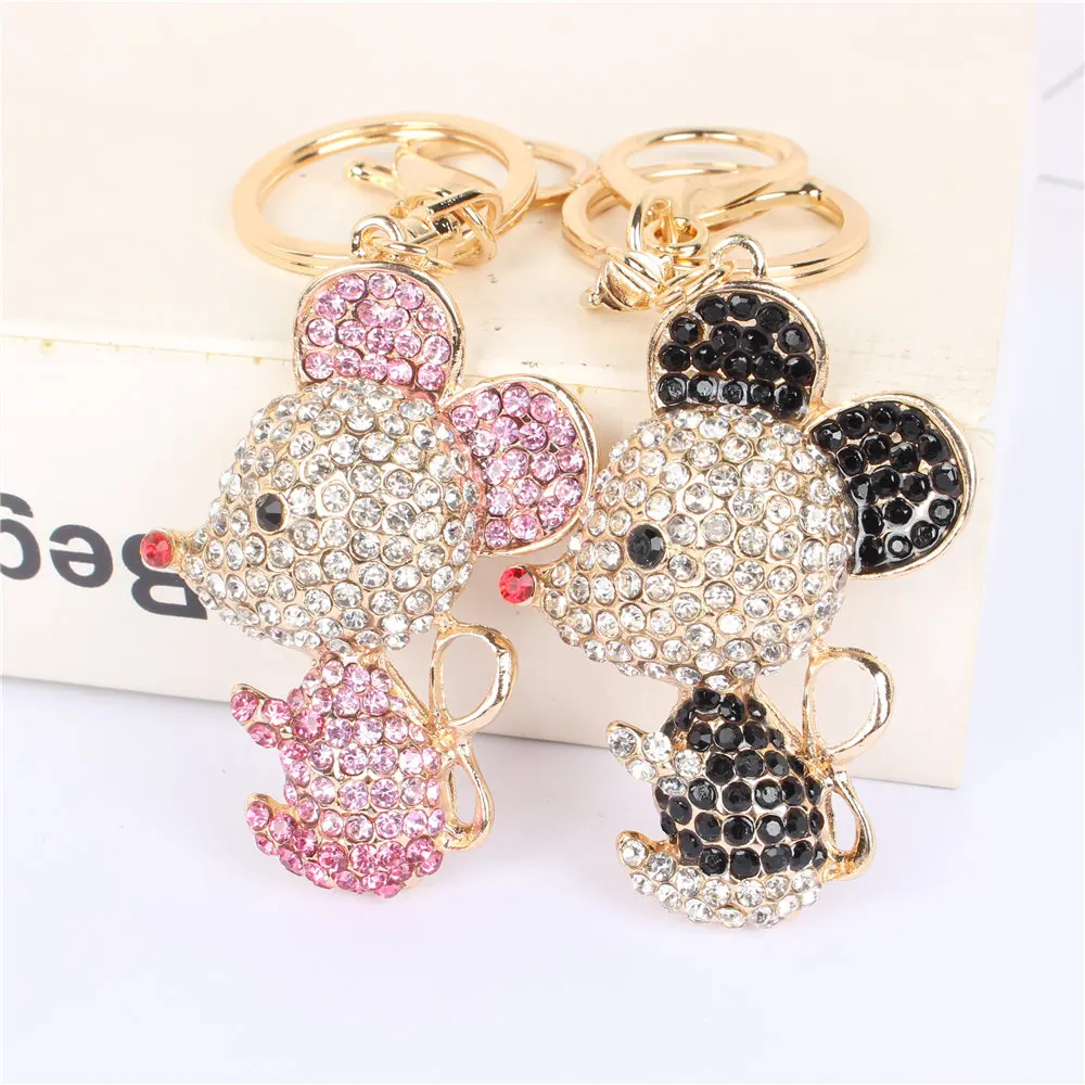 Lovely Black Pink Rat Mouse Key Chain Keyring Rhinestone Crystal ...