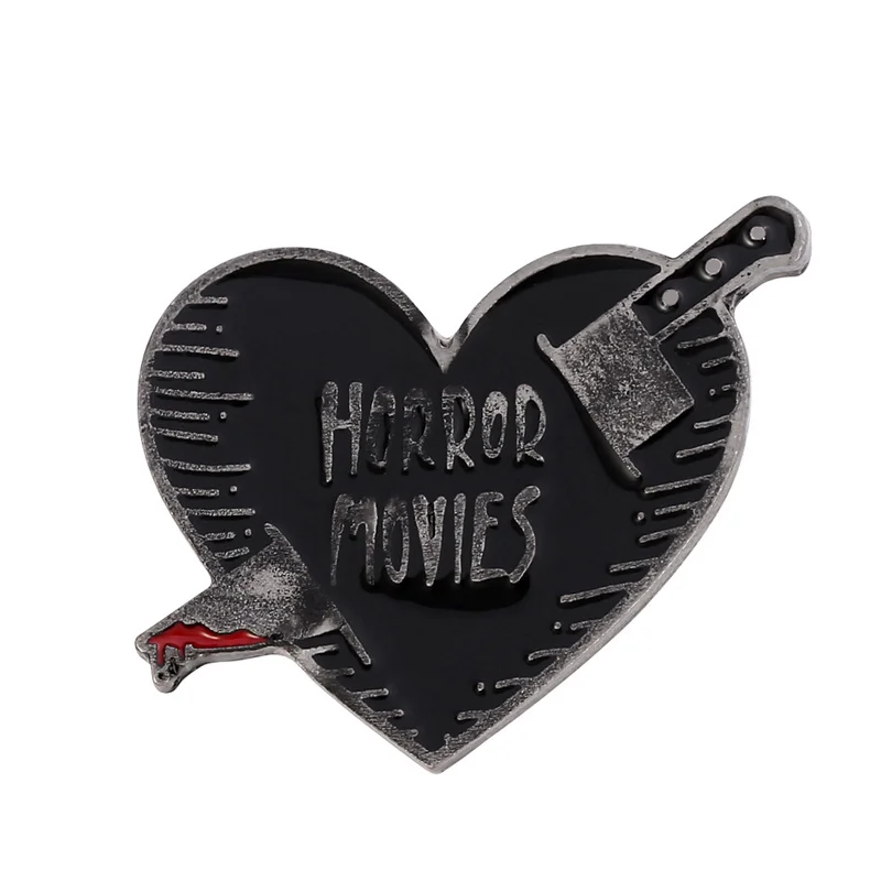 I Love Horror Movies Pin Hard Enamel Brooch Lapel Pins For Horror Movie ...