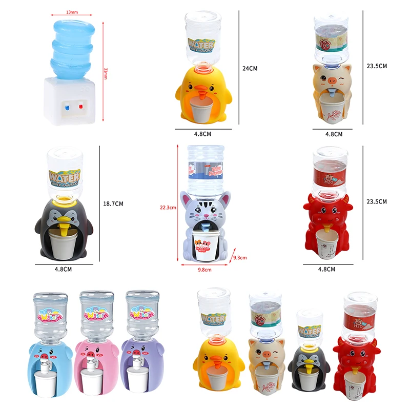 미니 귀여운 시뮬레이션 음료수 디스펜서 라이트 사운드 키즈 플레이 완구 미니 만화 워터 디스펜서 주방 플레이 하우스 완구