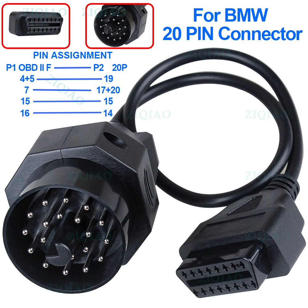Obd Obd Ii Adapter For Bmw 20 Pin To 16 Pin Female Connector E39 E36 X5 ...
