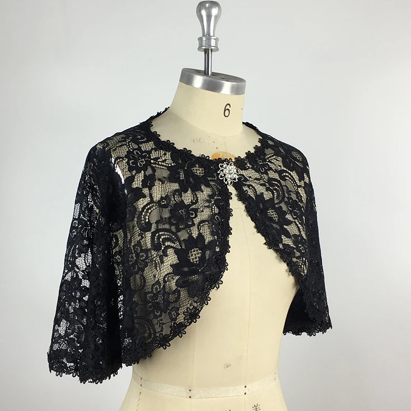 Bolero de encaje negro elegante para mujer, chal de boda, chaqueta ...